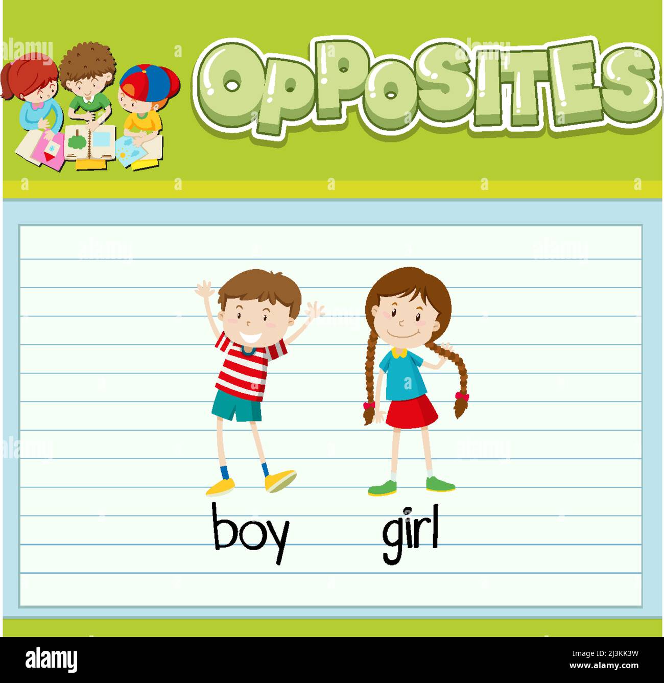 Education word card of English opposites word illustration Stock Vector ...