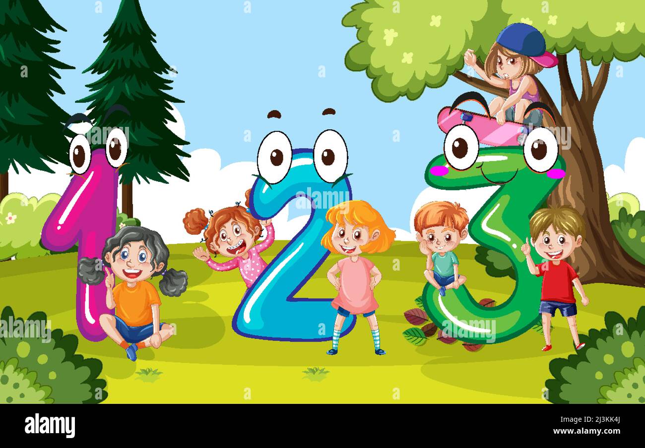 Children cartoon character with numbers illustration Stock Vector Image ...