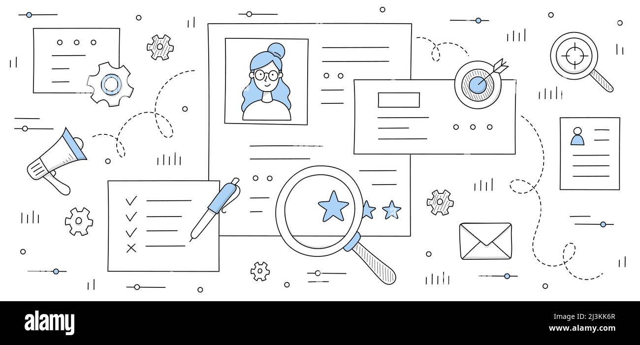 Job recruit doodle concept with applicant resume and outline business ...