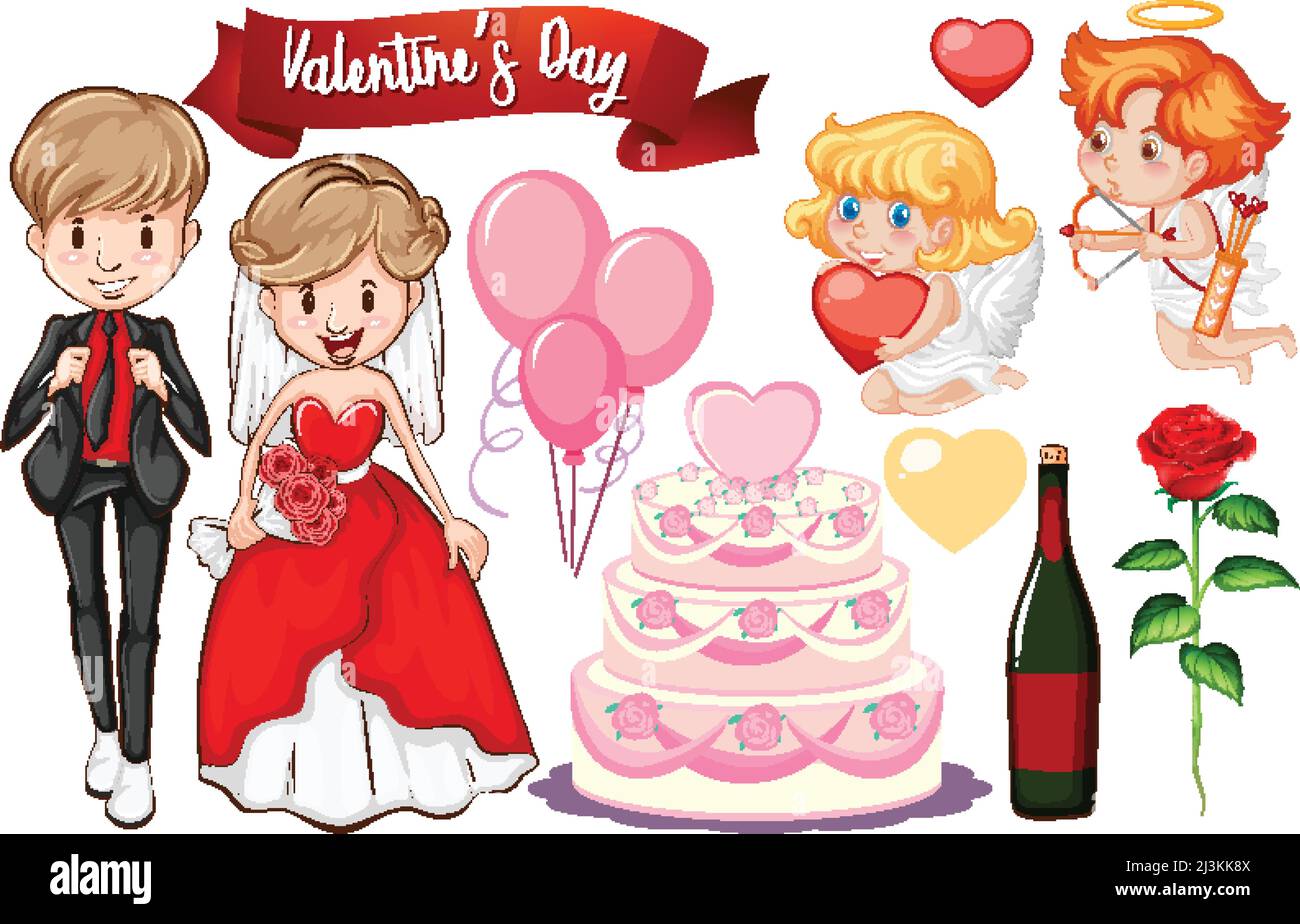 Valentine theme with cupid and cake illustration Stock Vector Image ...