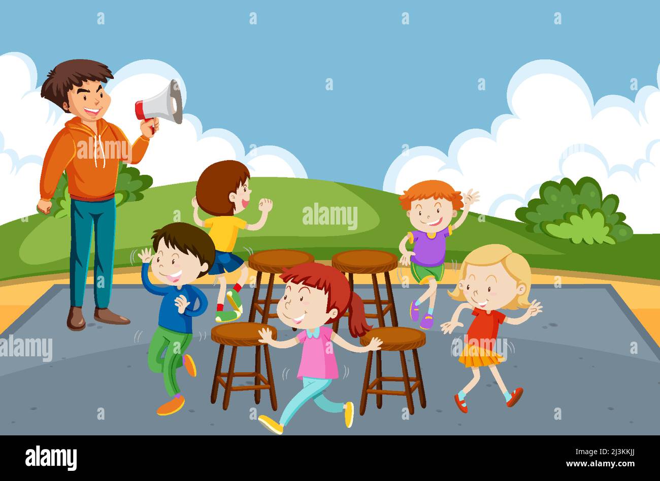 Kids doing physical activity with music chair illustration Stock Vector ...