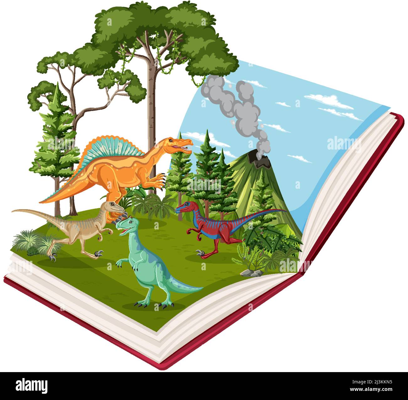 Book with scene of dinosaurs in forest illustration Stock Vector Image ...