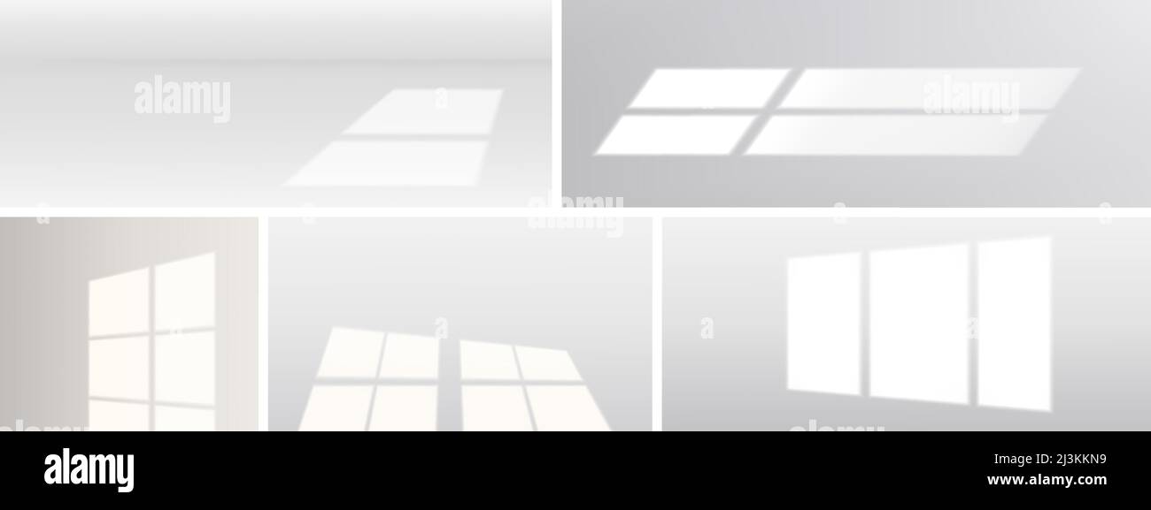 Window shadows, light blinds on wall, floor, ceiling. Realistic natural ...