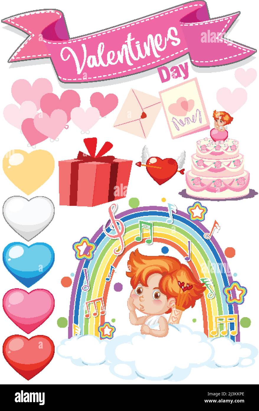 Valentine theme with cupid and rainbow music illustration Stock Vector ...
