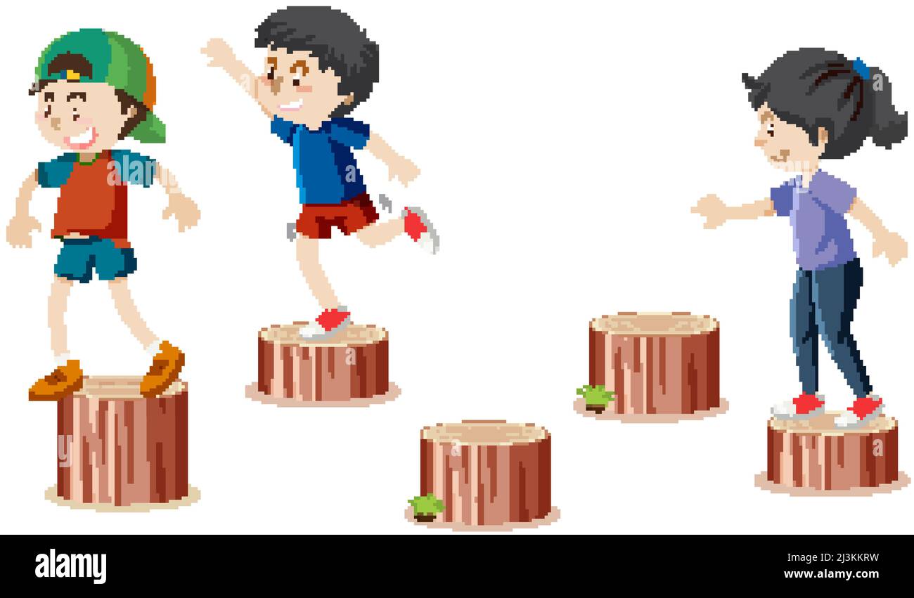 Children walking on stump illustration Stock Vector Image & Art - Alamy