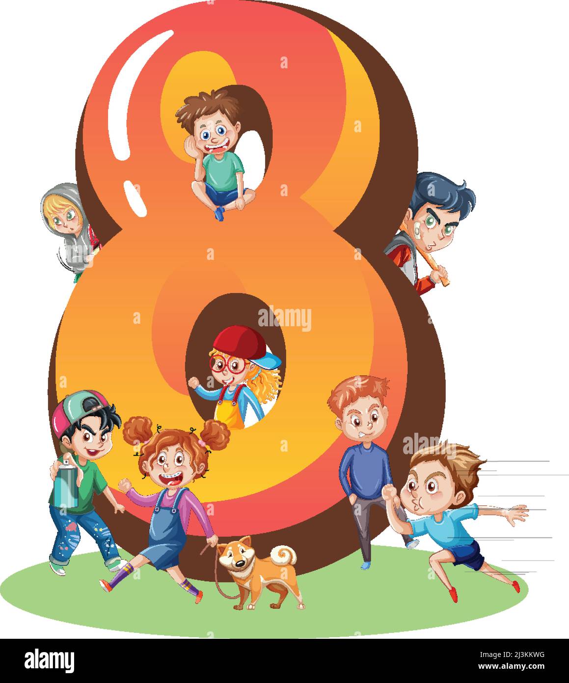 Eight kids with number eight cartoon illustration Stock Vector Image ...