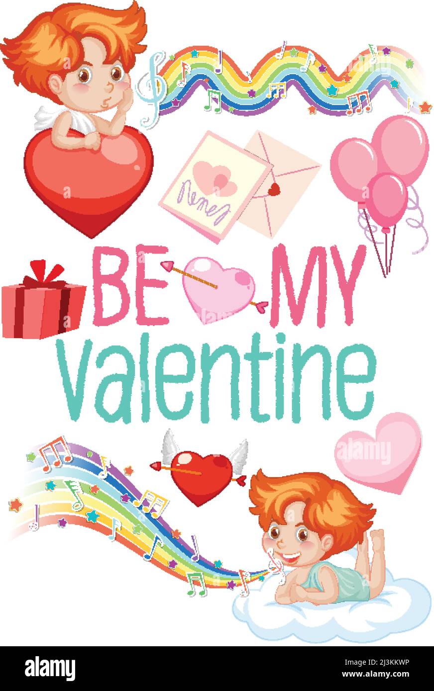 Valentine theme with cupid and rainbow illustration Stock Vector Image ...