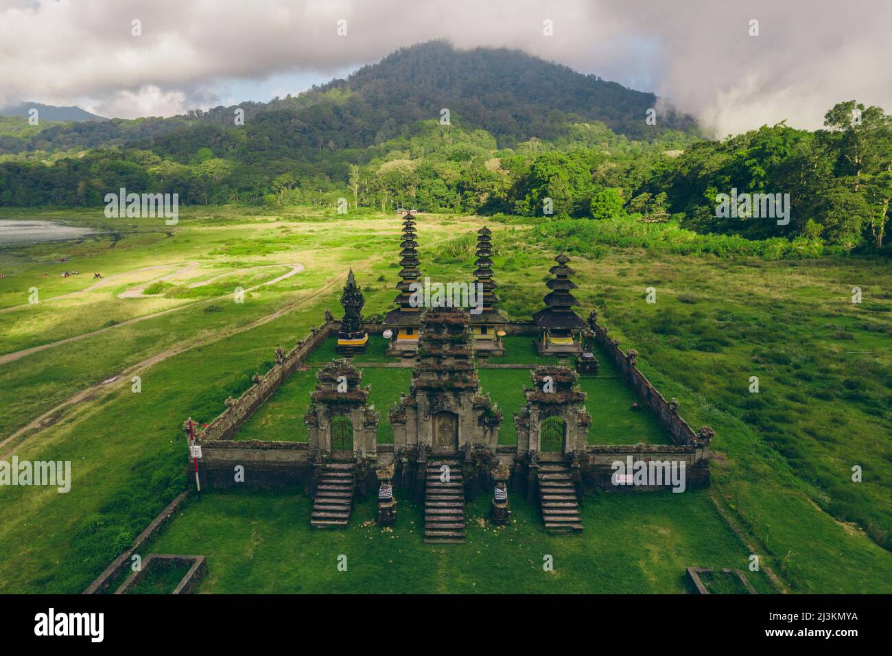 Aerial view of Pura Ulun Danu Tamblingan, Balinese Hindu Temple on Lake ...