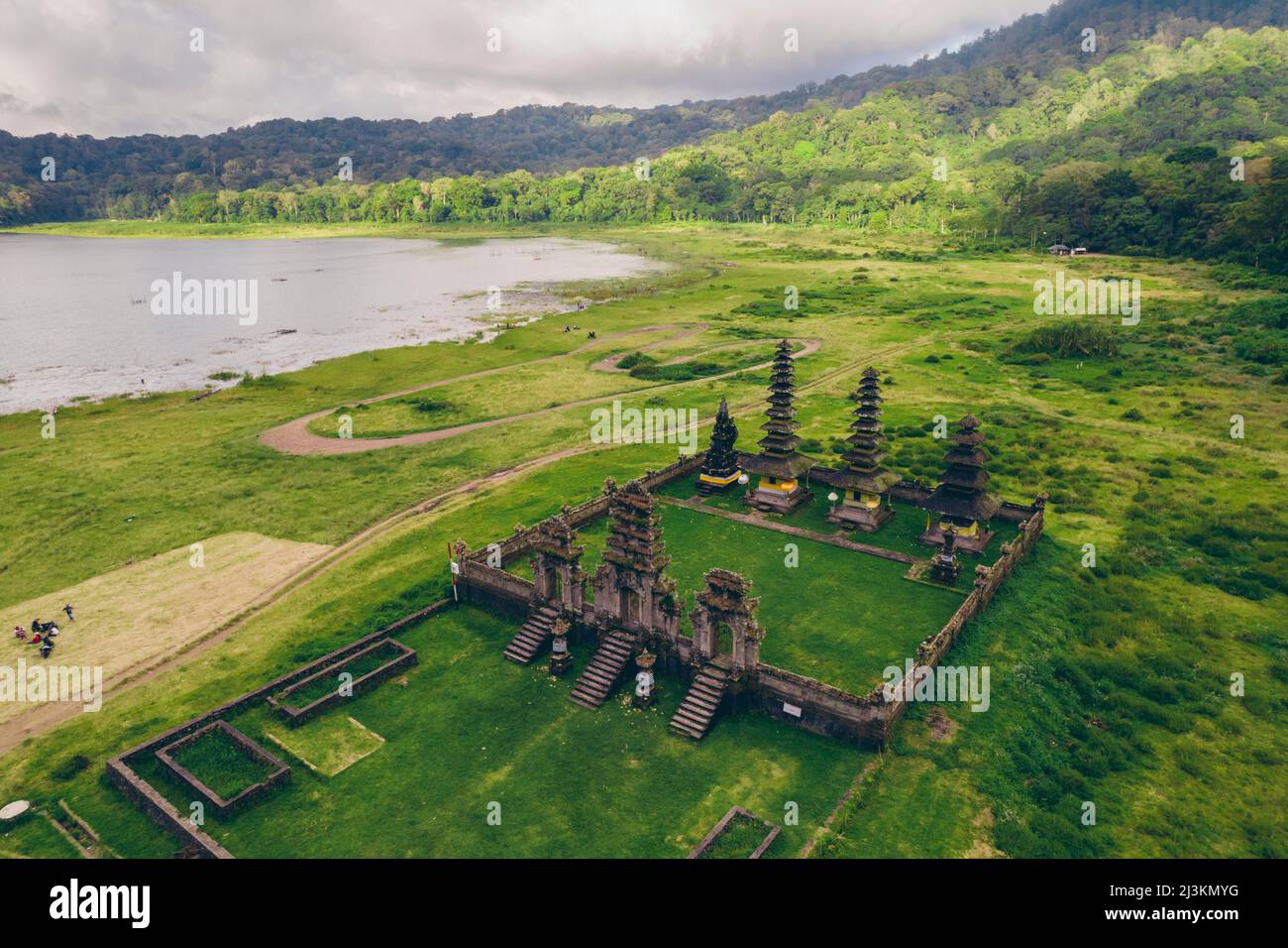 Aerial view of Pura Ulun Danu Tamblingan, Balinese Hindu Temple on Lake ...