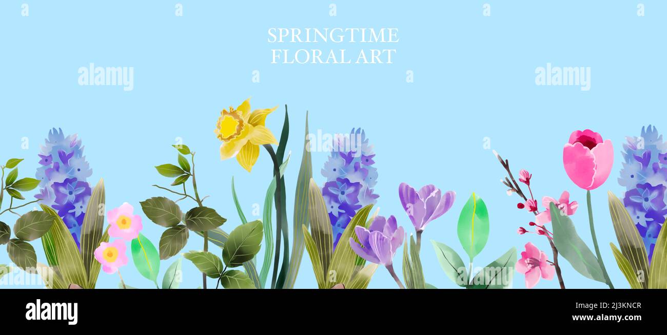 springtime background, spring floral border, summer painting flowers ...