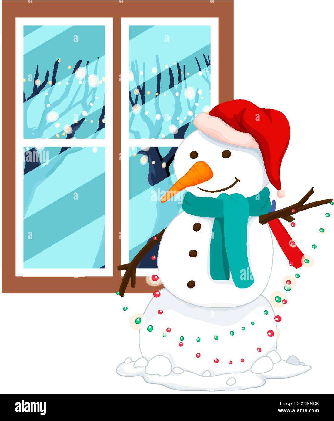 Snowman with lights by the window illustration Stock Vector Image & Art ...