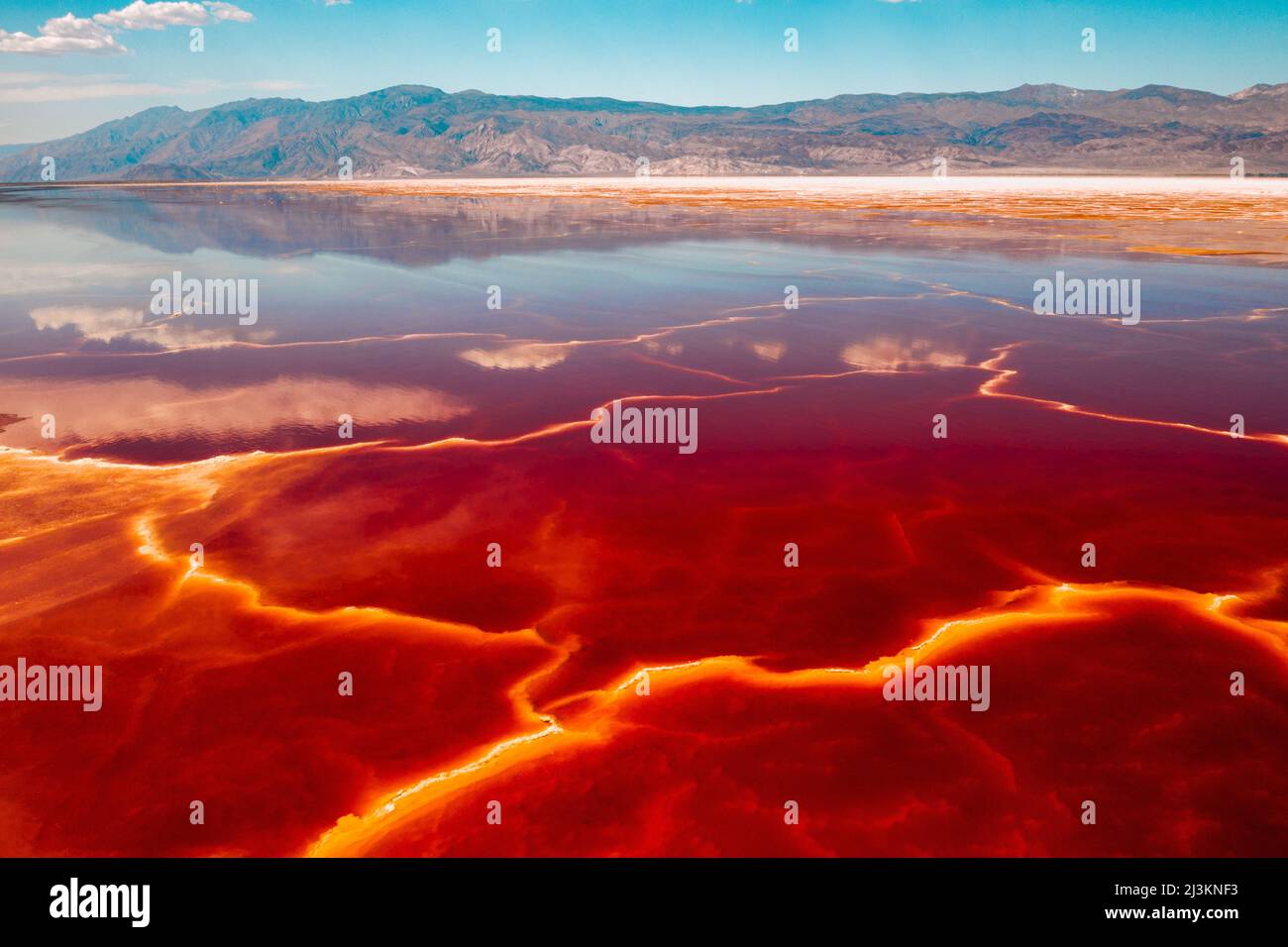 Salt loving halobacteria turns a shallow salt lake bed red; Lone Pine ...