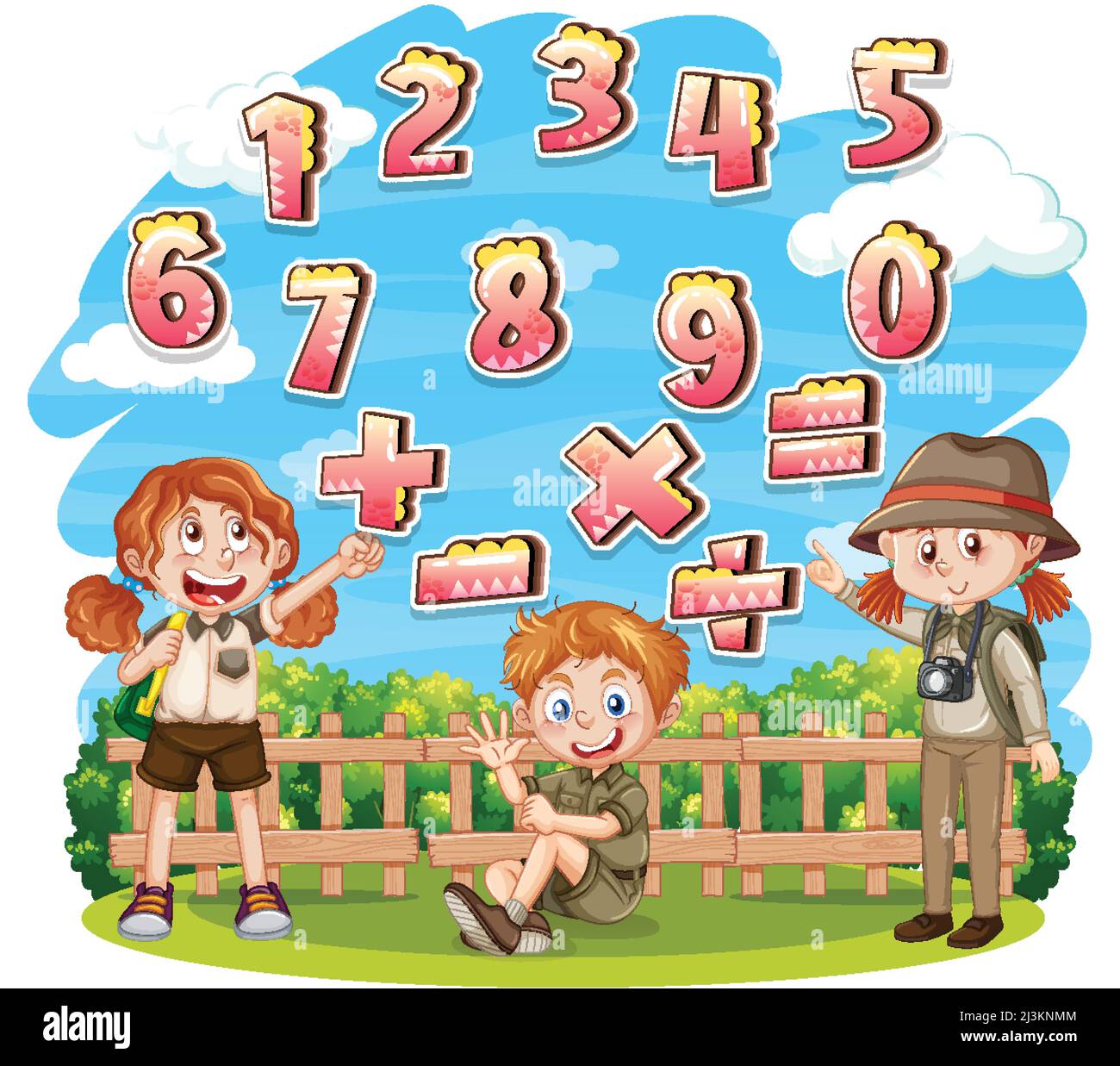 Counting number 0 to 9 and math symbols illustration Stock Vector Image ...