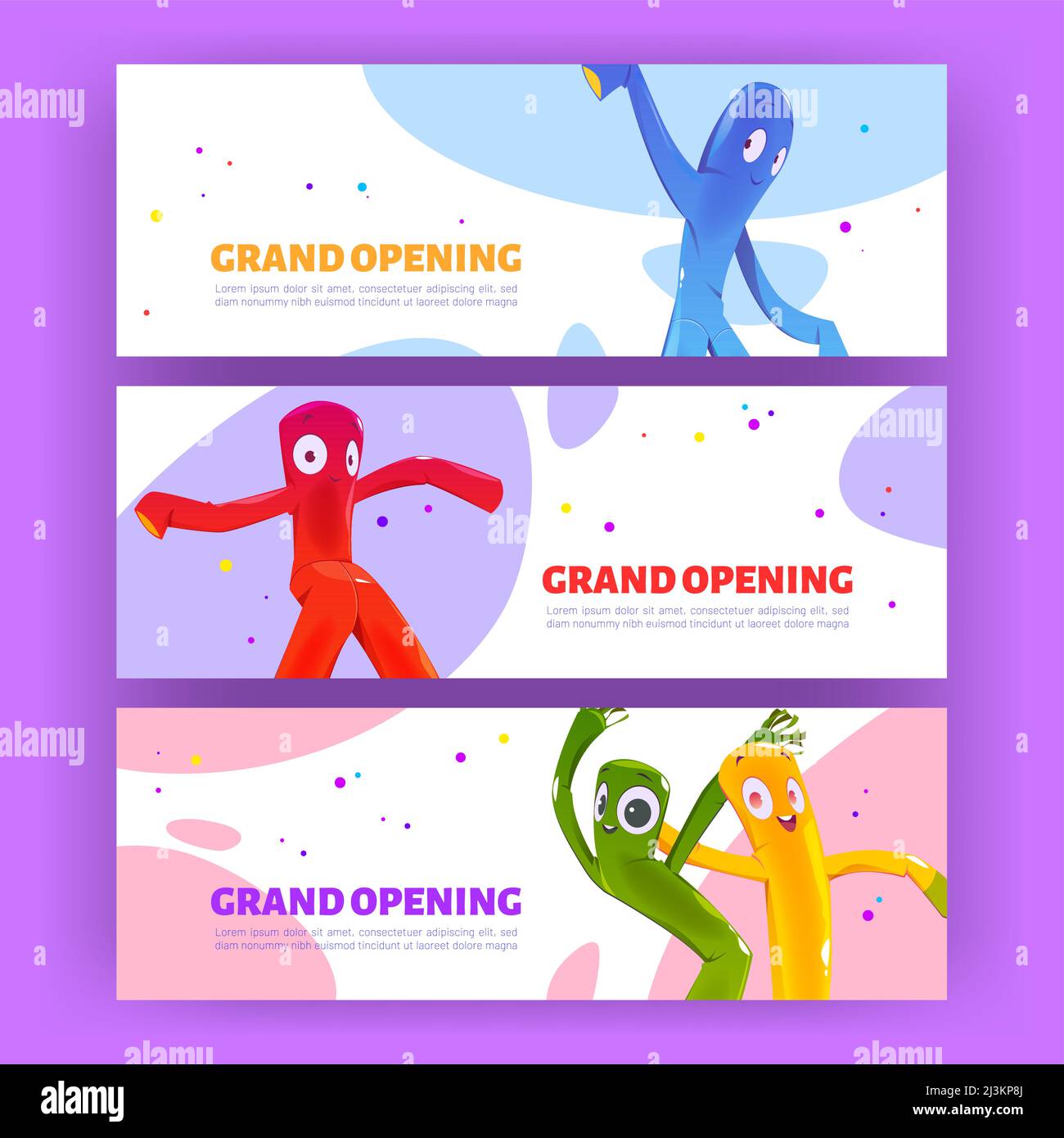 Grand opening posters with dancing inflatable tube men. Vector ...