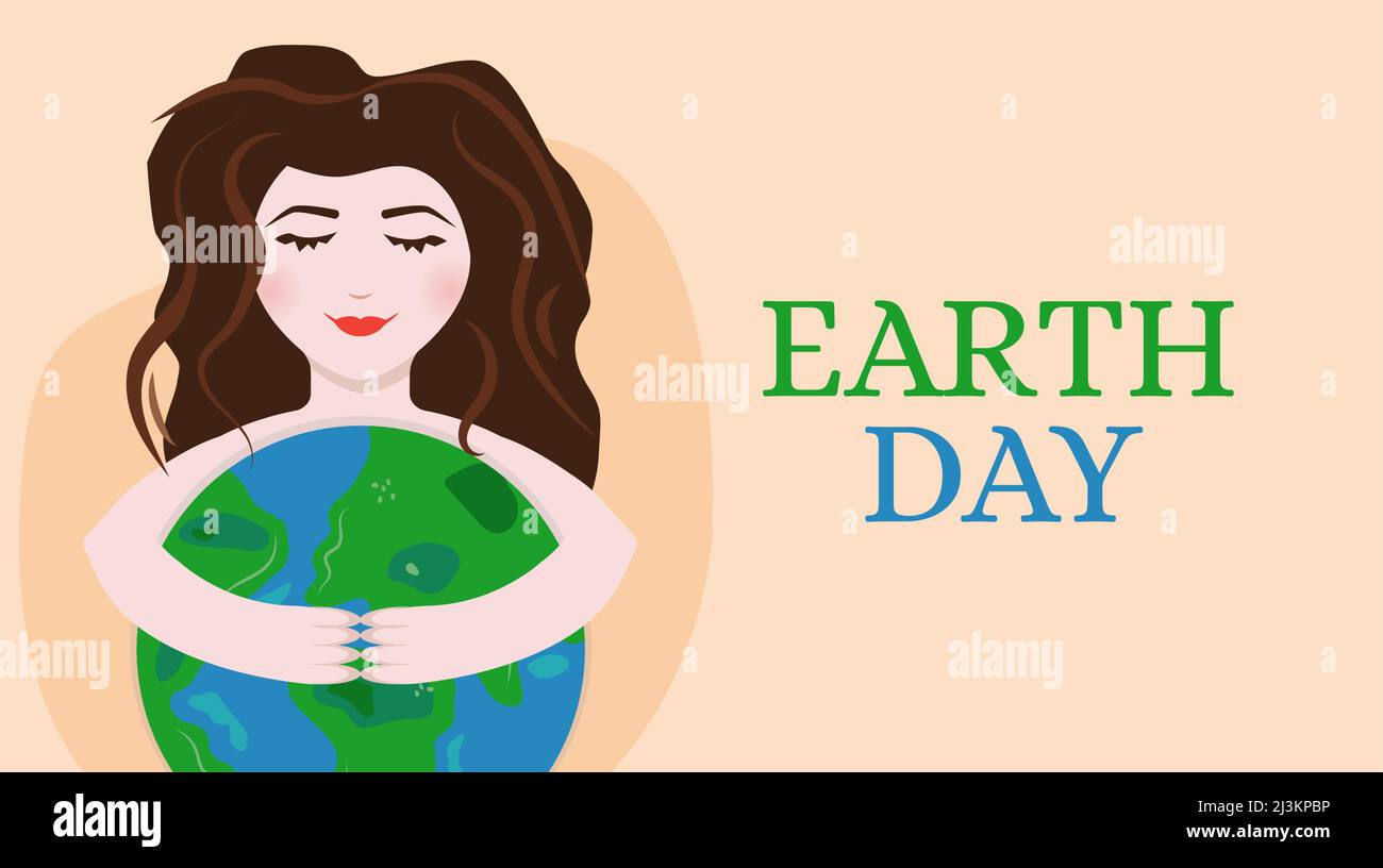 Earth Day Vector Illustration with a Girl Holding the Earth Planet ...
