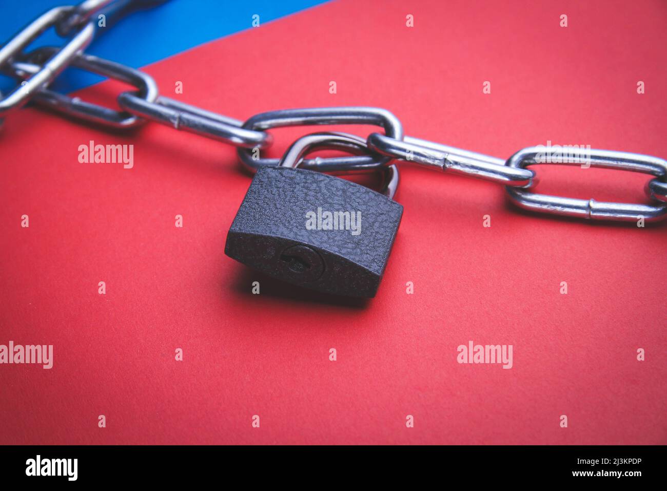 Flag of Russia and a chain with a lock. Country blocking. Prohibited ...
