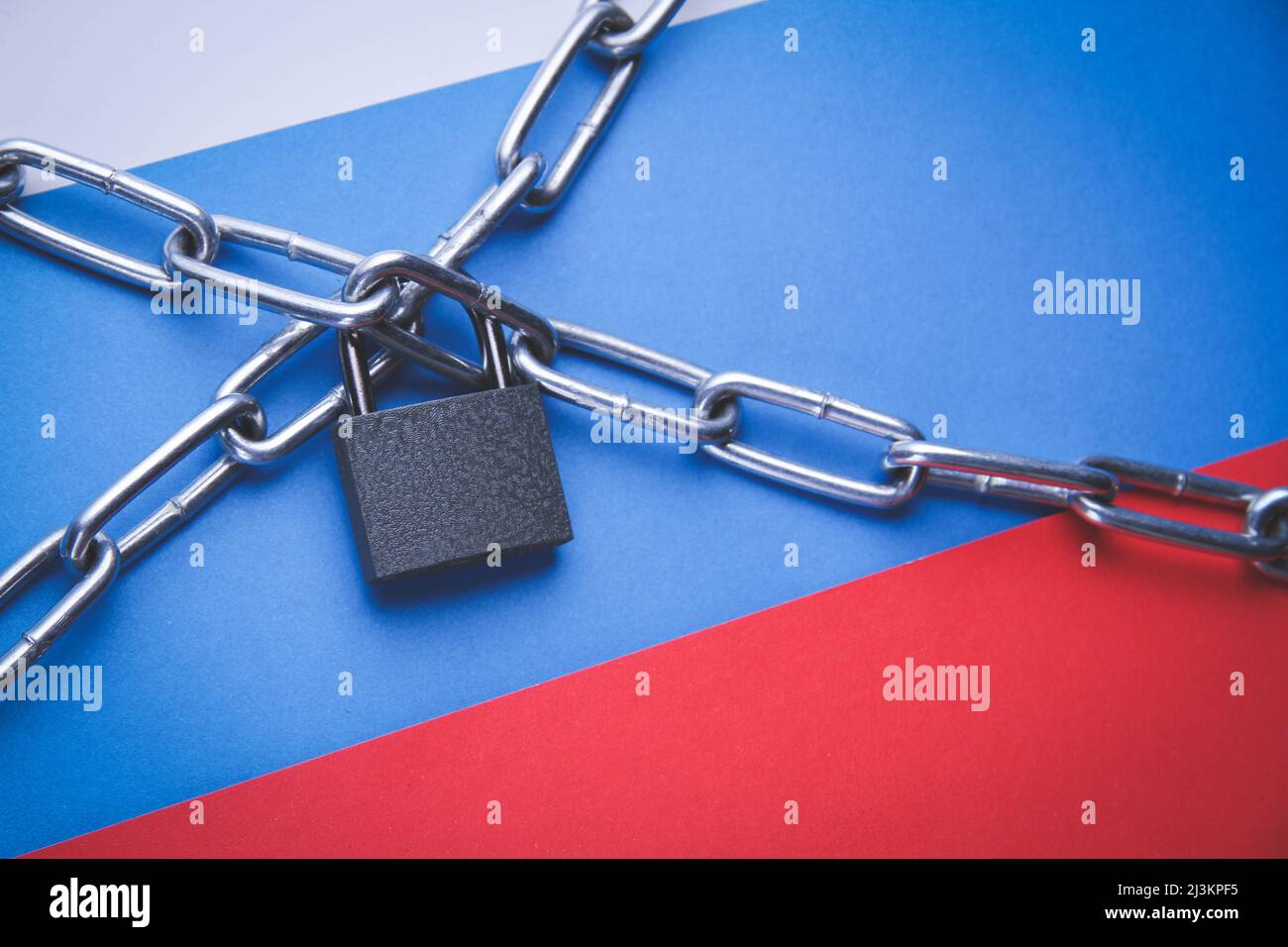 Flag of Russia and a chain with a lock. Country blocking. Prohibited ...