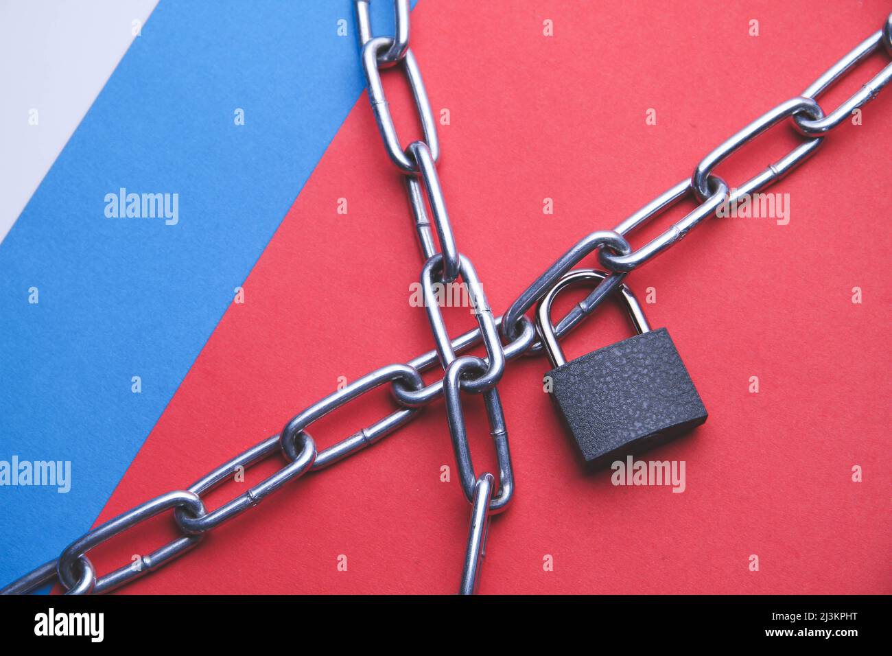 Flag of Russia and a chain with a lock. Country blocking. Prohibited ...