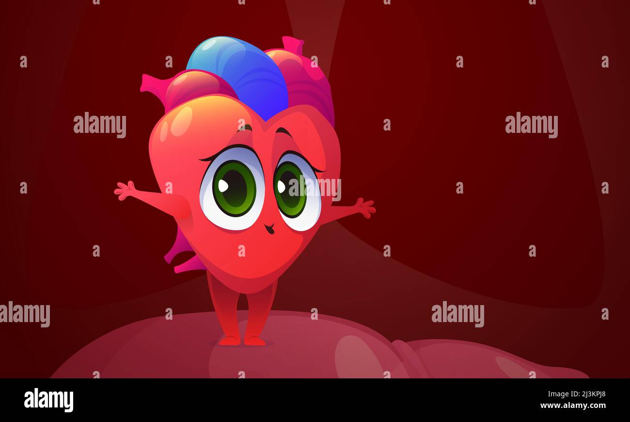 Human heart cartoon character. Cute internal organ, funny personage of ...