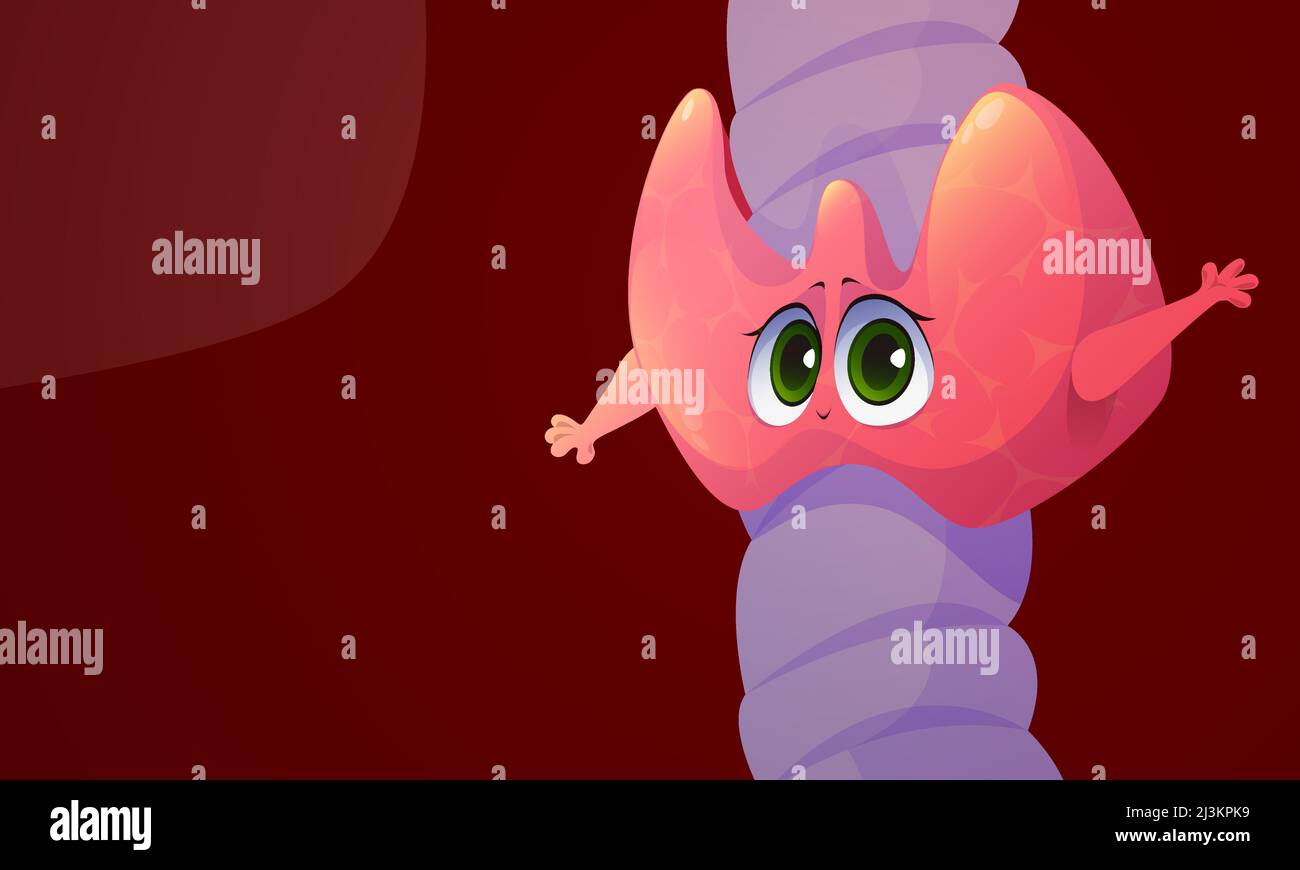 Human thyroid funny cartoon character. Kawaii gland in throat internal ...