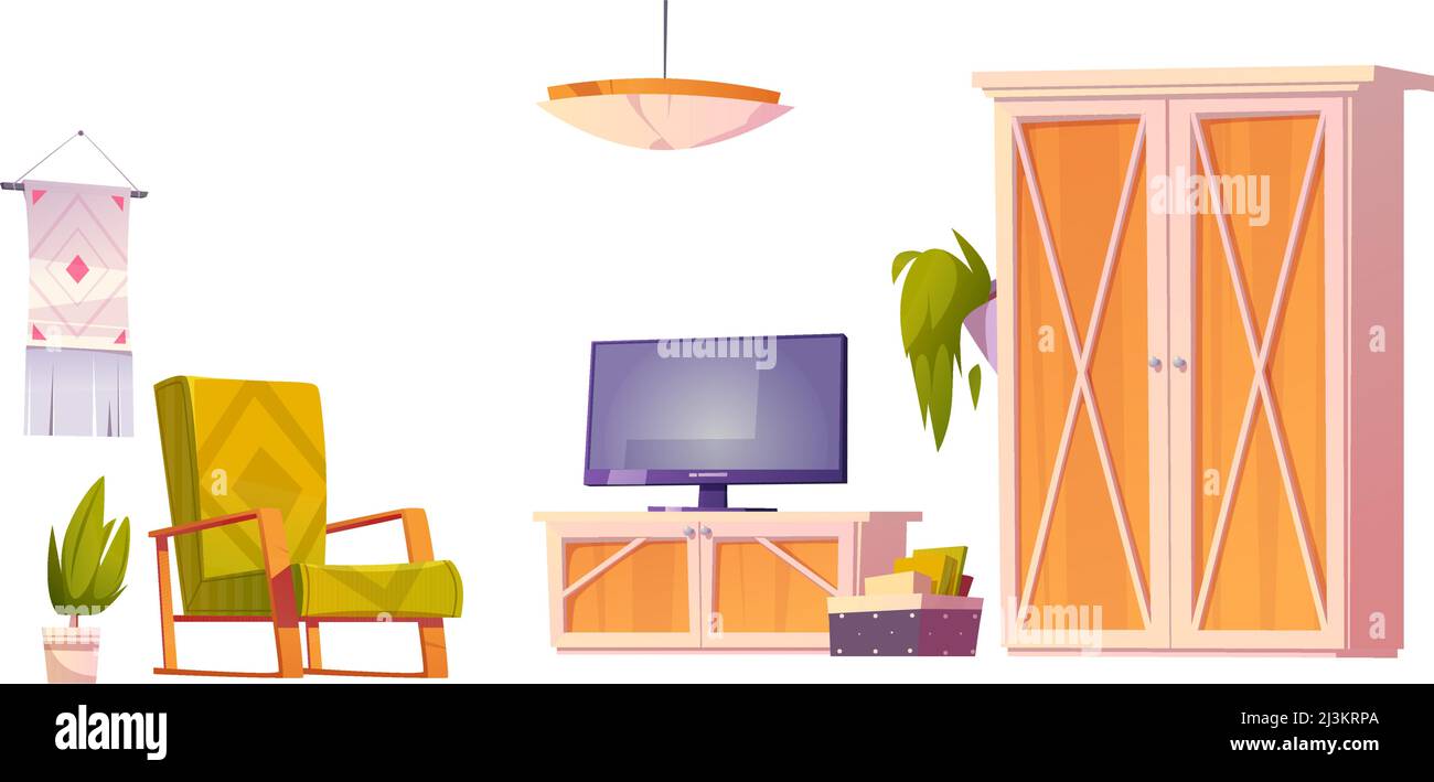 Eco rustic interior furniture and stuff armchair, tv set, lamp ...