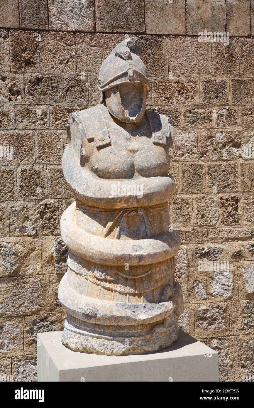 Statue of soldier, Archaeological Museum, Old Town Rhodes in Greece ...