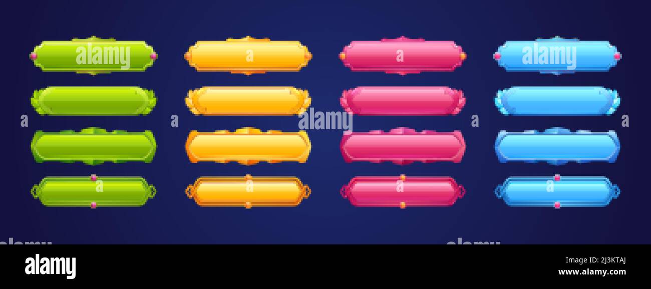 Medieval game buttons, user interface menu elements. Oblong colorful ui ...