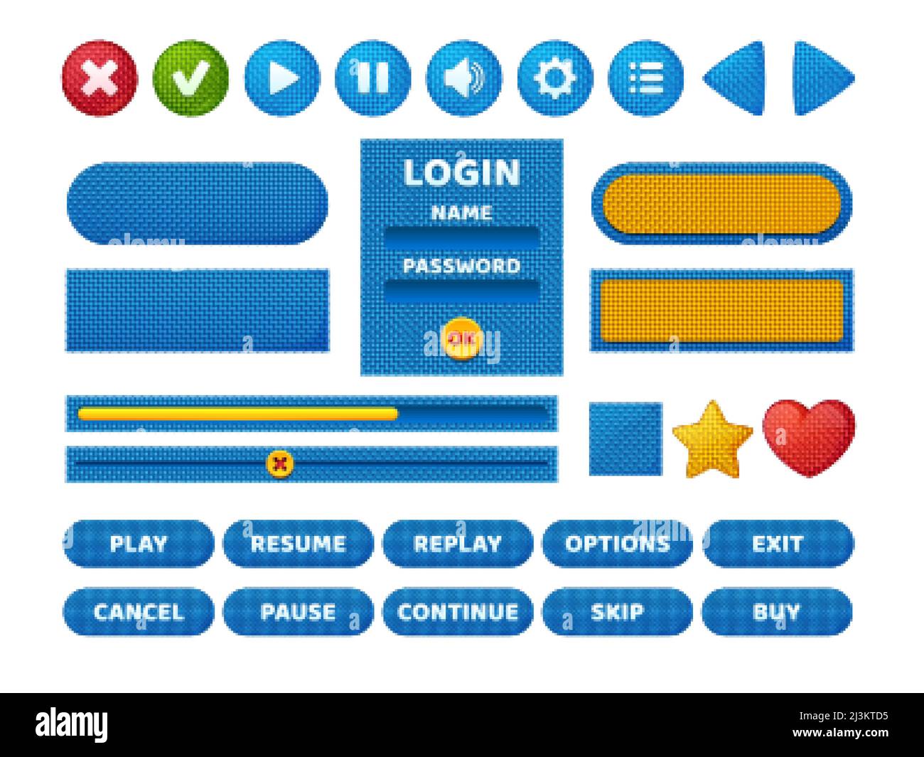 Set game menu elements textile woven texture. Cartoon user setting ...