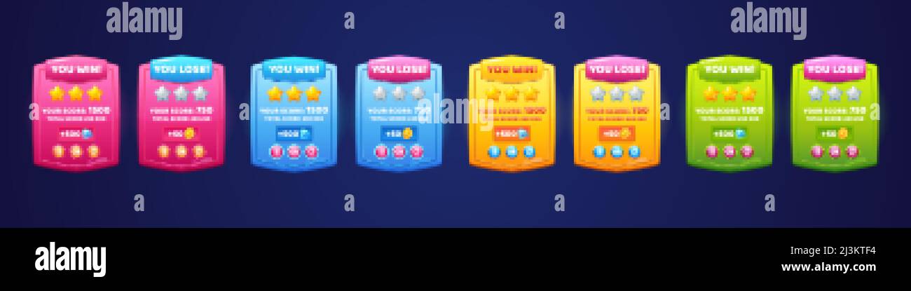 Game boards with level score, win and lose banners for ui interface ...