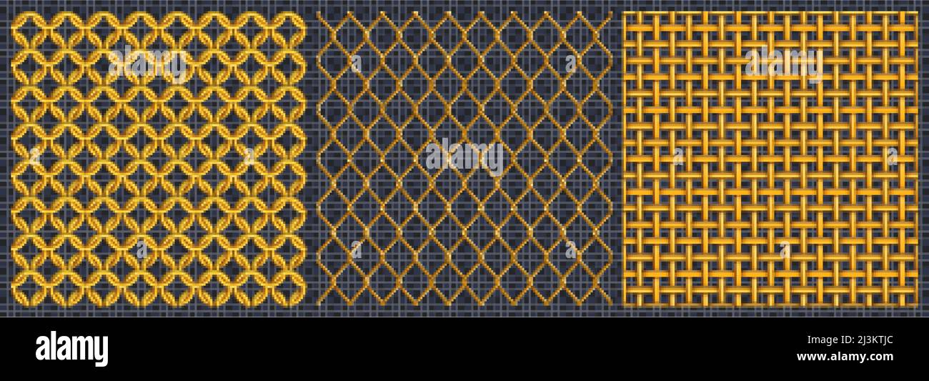 Gold metal grid or mesh texture, seamless pattern of golden realistic ...