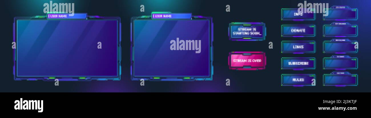 Game streaming panels and buttons in sci fi style. Vector cartoon set ...