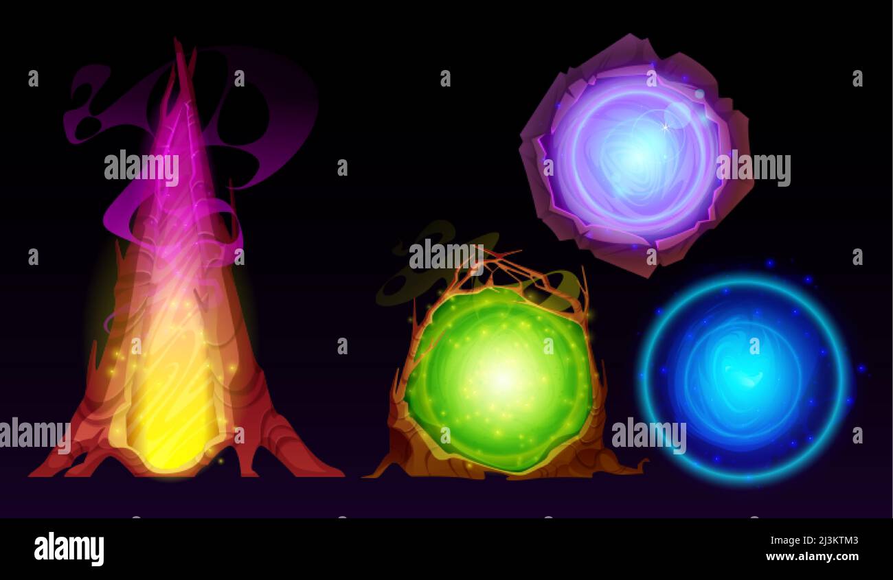 Magic portals, fantasy teleports on alien planet or fairy tale, 2d game ...