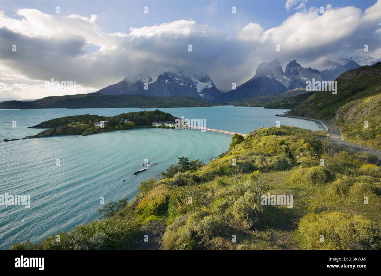 Lake Pehoe, in Torres del Paine National Park, Patagonia, Chile.; Lago ...