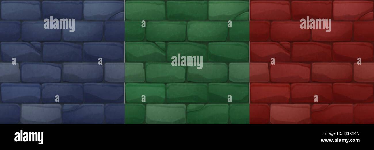 Game textures of brick wall, building facade with red, green and blue ...
