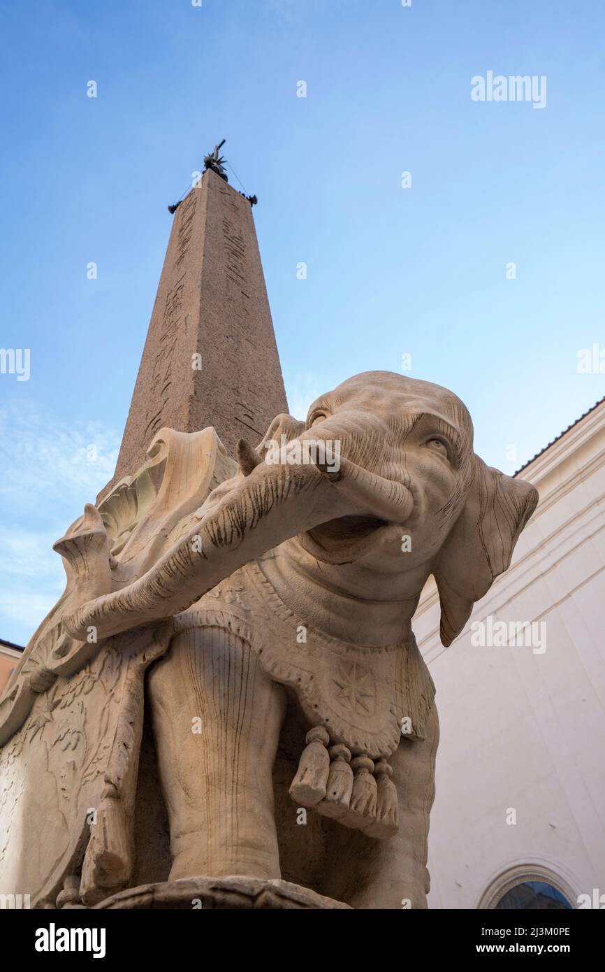 Basilica of Saint Mary above Minerva and the elephant sculpture with ...