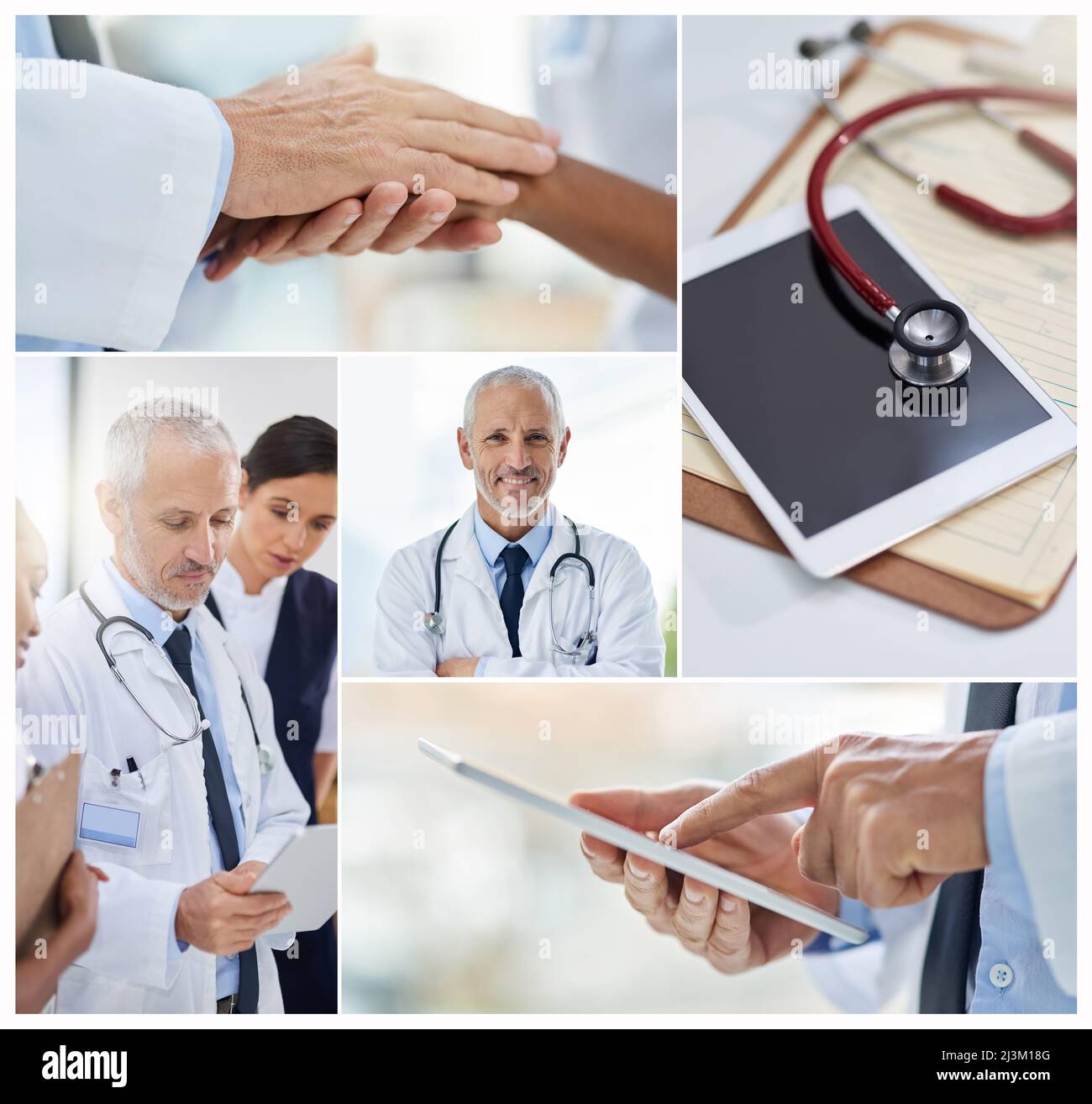 The doctor that does it all. Composite image of a mature doctor at work ...