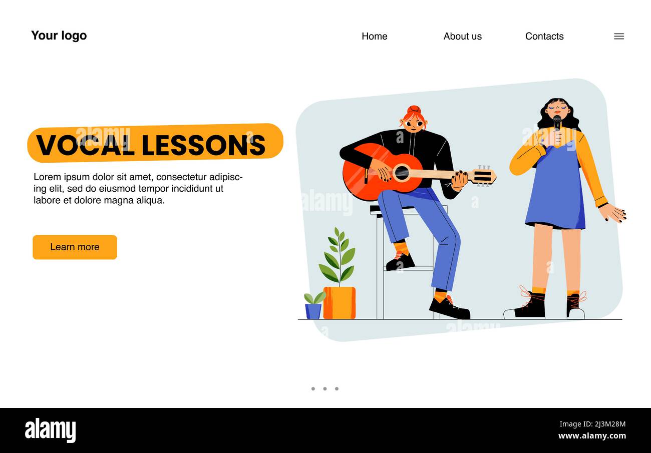 Vocal lessons web banner. Landing page of music school or online vocal ...