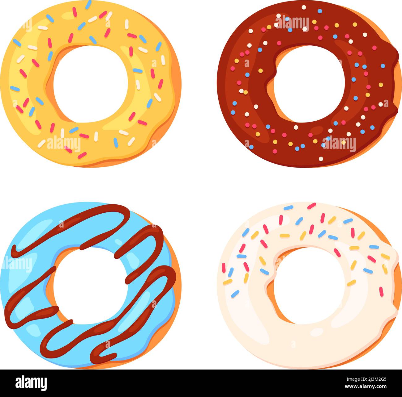 Cartoon donuts with colorful icing. Doughnuts with different taste ...