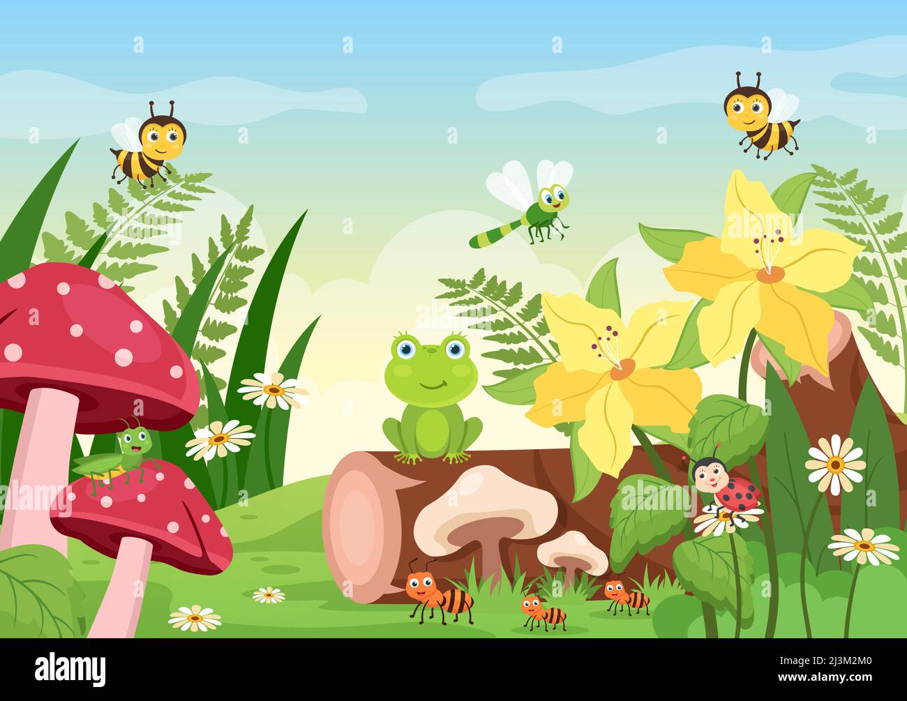 Beautiful Garden Cartoon Background Illustration With Scenery Nature of ...