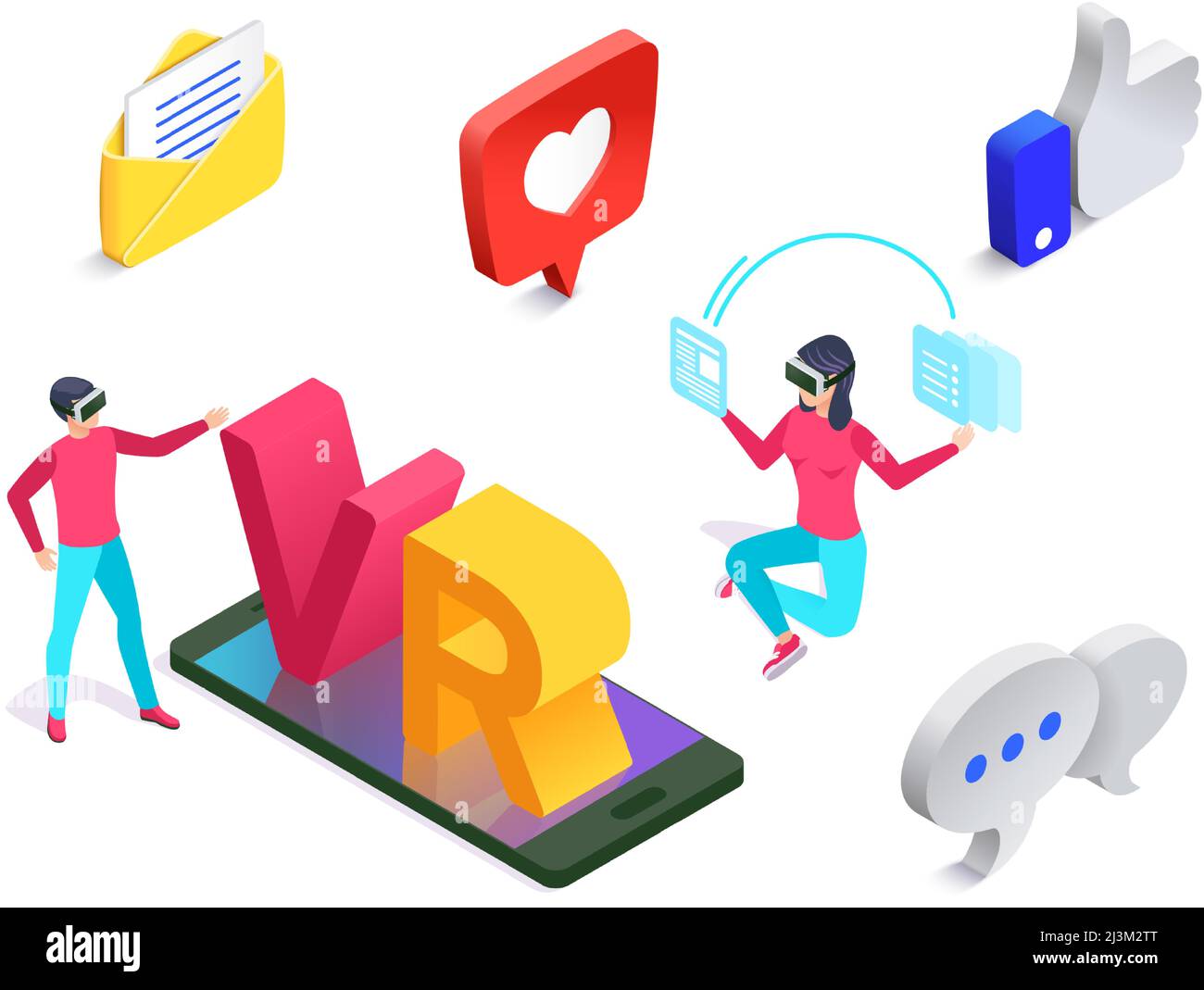 Isometric virtual love. Man and woman in virtual reality glasses ...