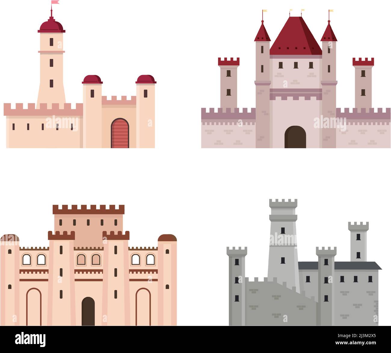 Medieval buildings. Isolated cartoon knight fortress and castles ...