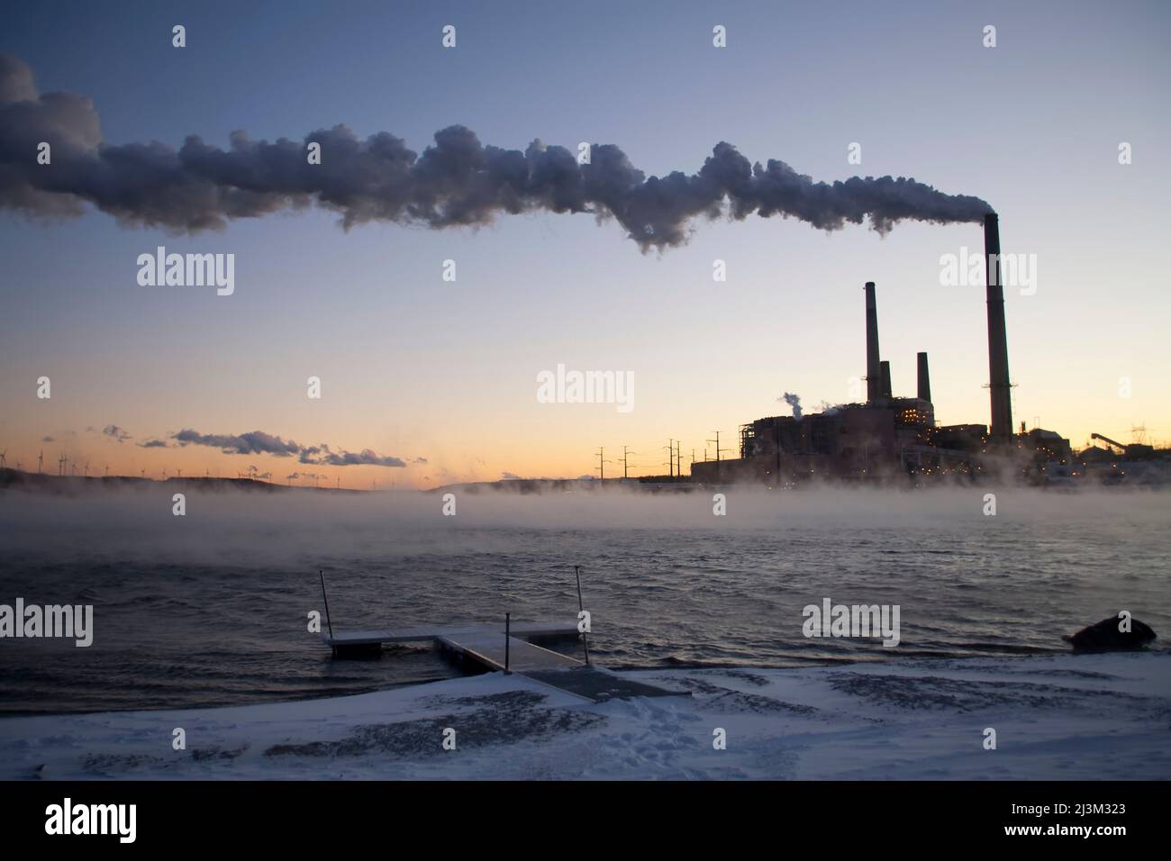 The Mount Storm coal burning plant on a cold, windy winter evening ...
