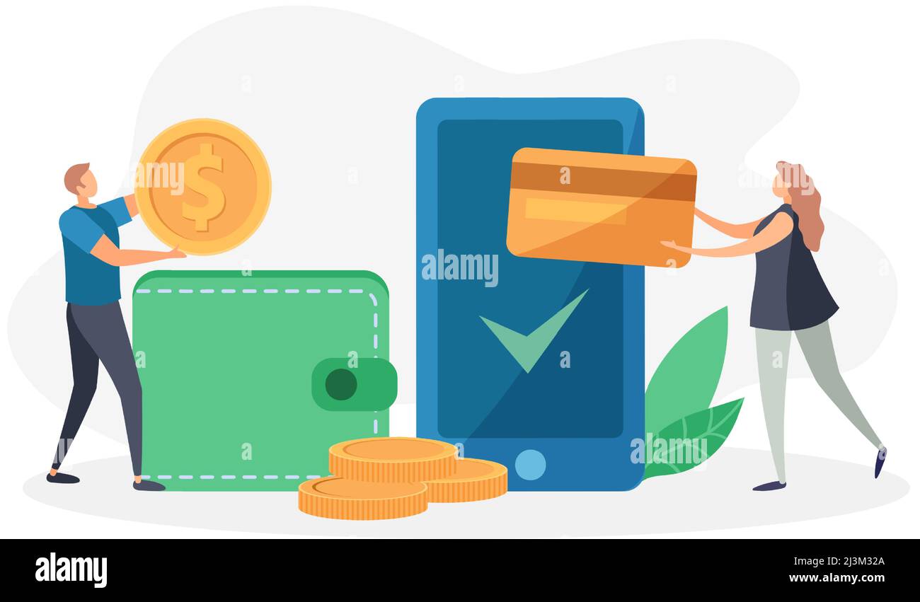 Money transfer. People paying wireless using smartphone. Mobile ...