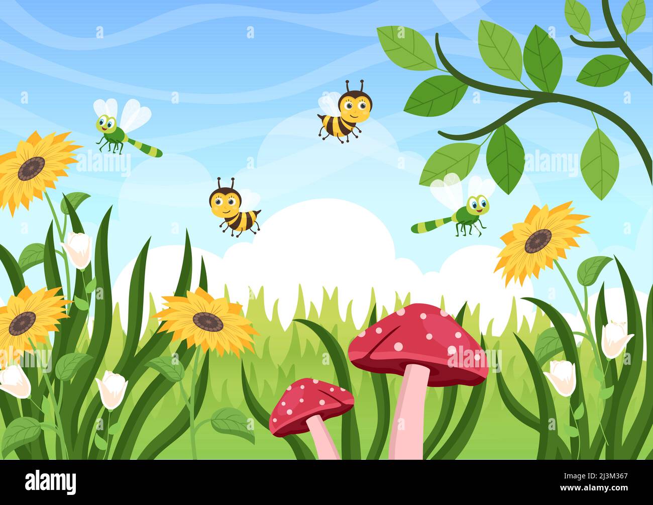 Beautiful Garden Cartoon Background Illustration With Scenery Nature of ...