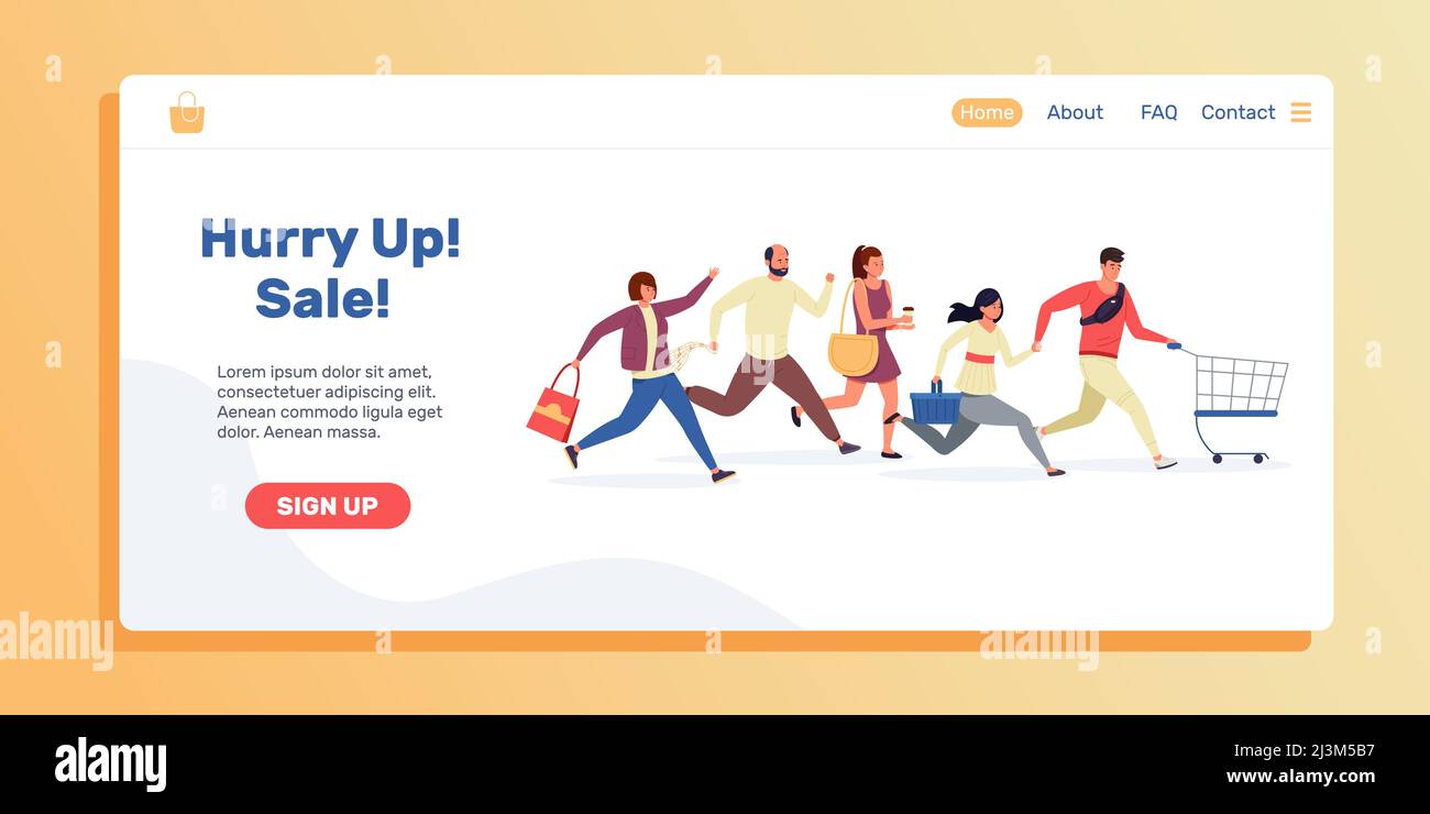 Shopping people landing page. Sale and discount web site template with ...