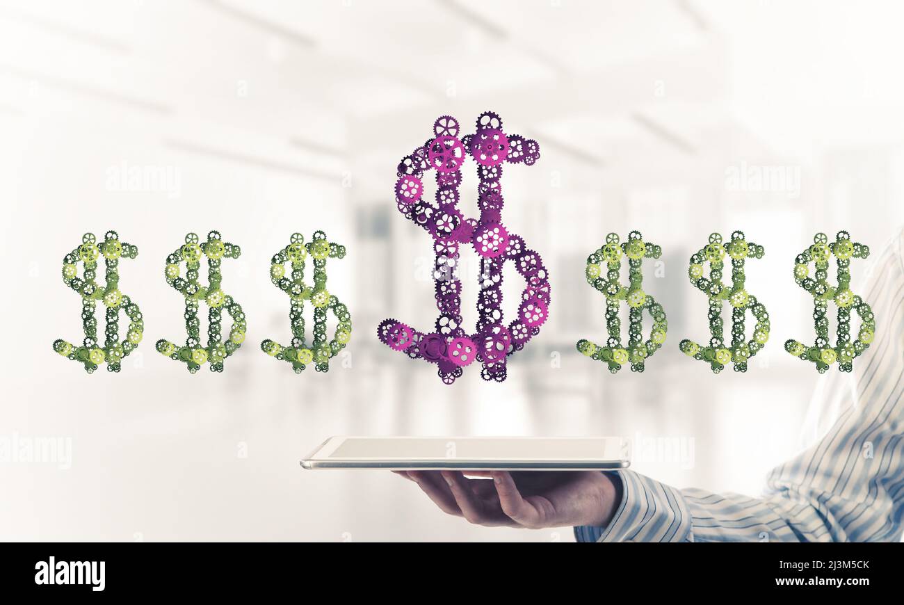 Connections and networking concepts as means of money earning on white ...