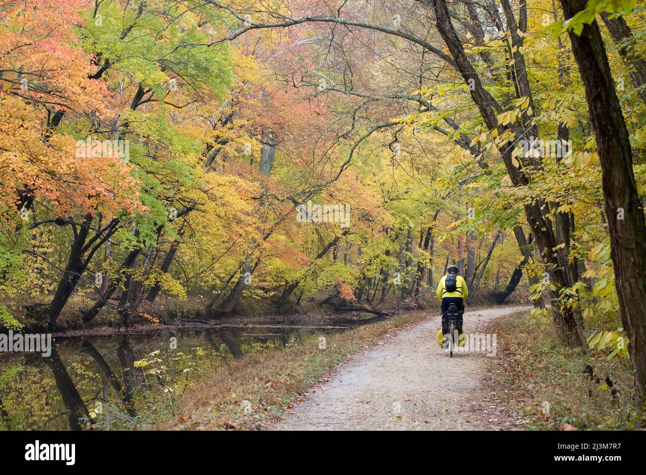 A biker on the C&O Canal towpath near Potomac.; Chesapeake and Ohio ...