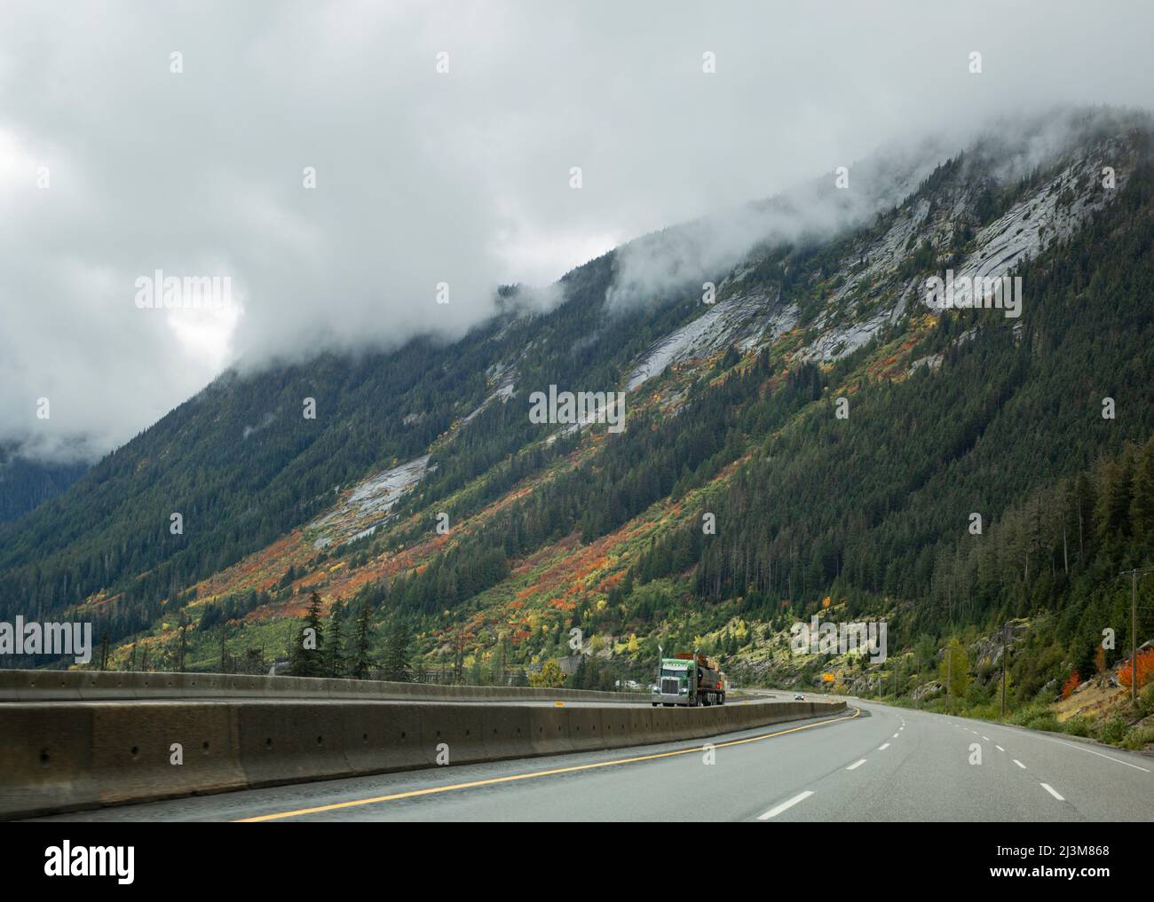 Transport truck on Highway 5 (Coquihalla Highway) at the Coquihalla ...