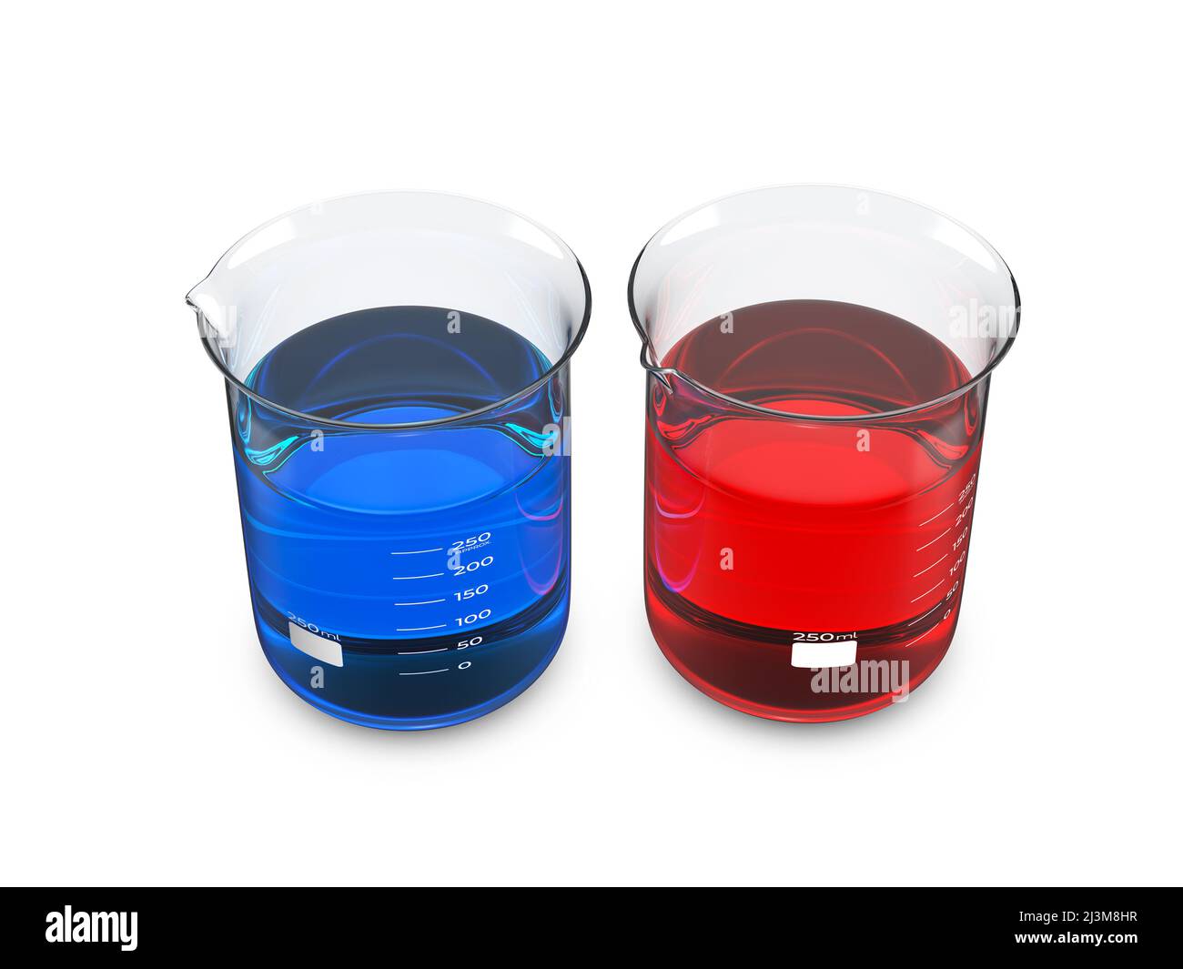 Glass beakers on a white background. 3d illustration Stock Photo - Alamy