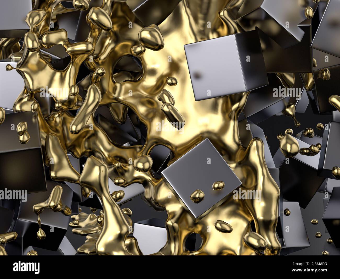Molten gold on black cubes. 3d illustration Stock Photo - Alamy